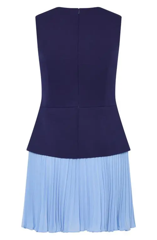 MILLY Haddy Colorblock Pleated Minidress - Navy