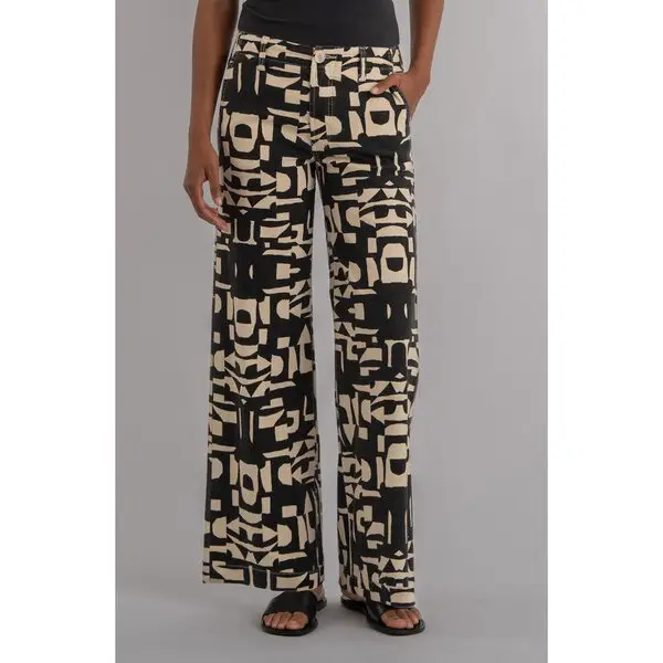 Kut From The Kloth Printed High-waist Wide-leg Pants - Black/cream