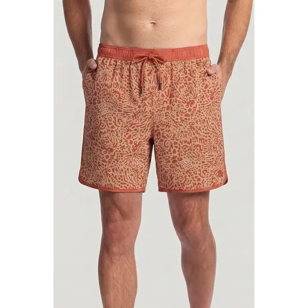 FREE FLY Downshore Swim Trunks - Drifter Print Red Clay