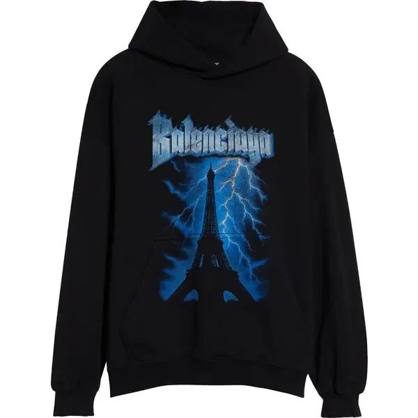 Balenciaga Paris Thunderstorm Graphic Hoodie - 1000 Black