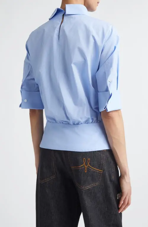 Marni Pintuck Peplum Poplin Button-up Shirt - Iris Blue