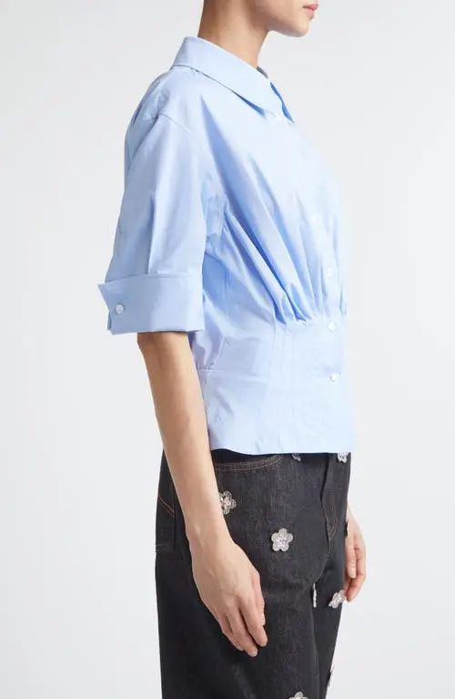 Marni Pintuck Peplum Poplin Button-up Shirt - Iris Blue