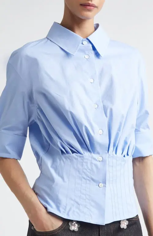 Marni Pintuck Peplum Poplin Button-up Shirt - Iris Blue