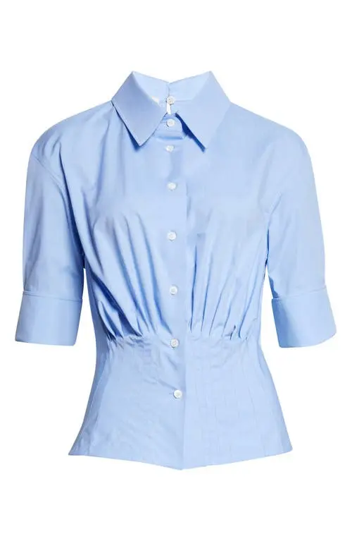 Marni Pintuck Peplum Poplin Button-up Shirt - Iris Blue