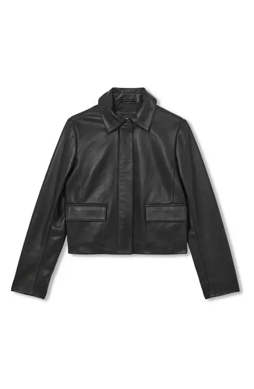 REISS Drew Leather Jacket - Black