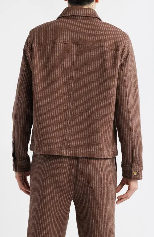 PERCIVAL Sorrento Pinstripe Cotton & Linen Button-up Overshirt - Brown