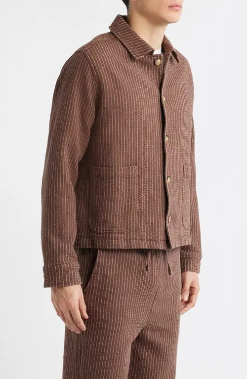 PERCIVAL Sorrento Pinstripe Cotton & Linen Button-up Overshirt - Brown