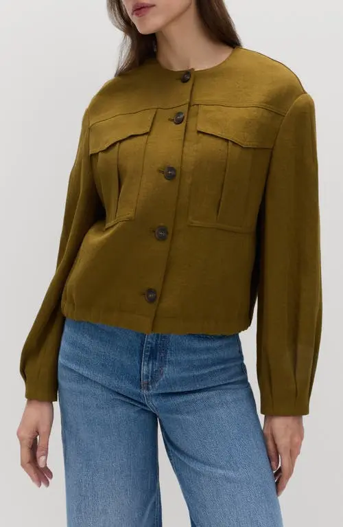 M&s Collarless Jacket With Drawstring Hem