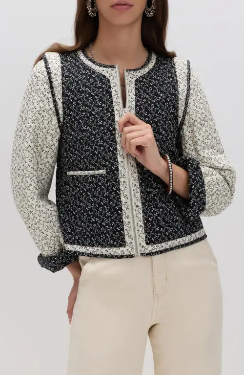 PER UNA BY M&S Mono Print Quilted Crop Jacket - Ecru Brown/multi