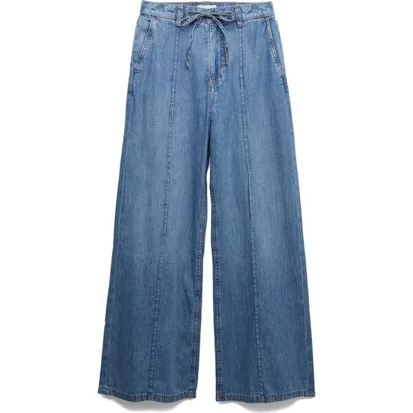 PER UNA BY M&S Pintuck Wide Leg Jeans - Medium Indigo