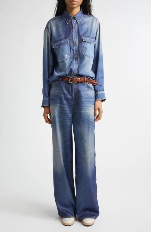 GOLDEN GOOSE Journey Patty Distressed Twill Button-up Shirt - Blue