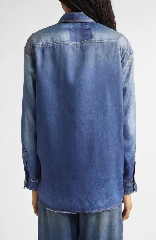 GOLDEN GOOSE Journey Patty Distressed Twill Button-up Shirt - Blue