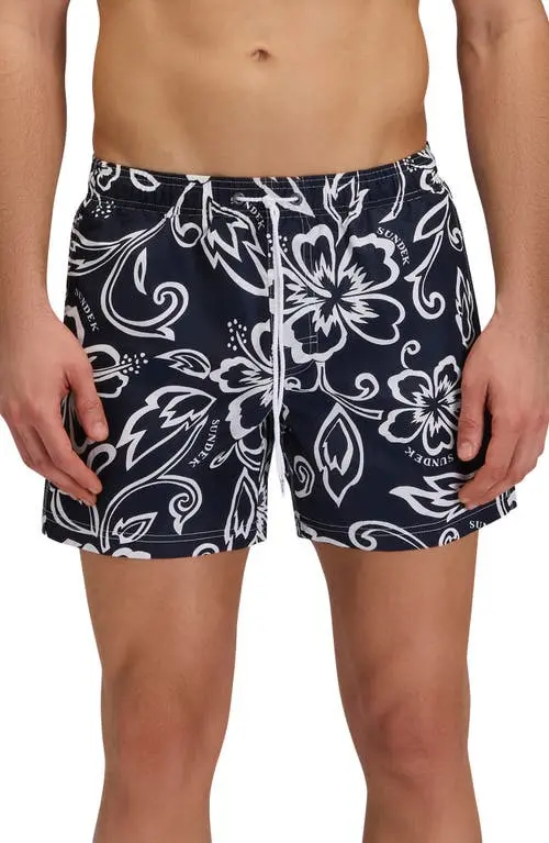 Sundek Print Swim Trunks - Vintage Dark Navy