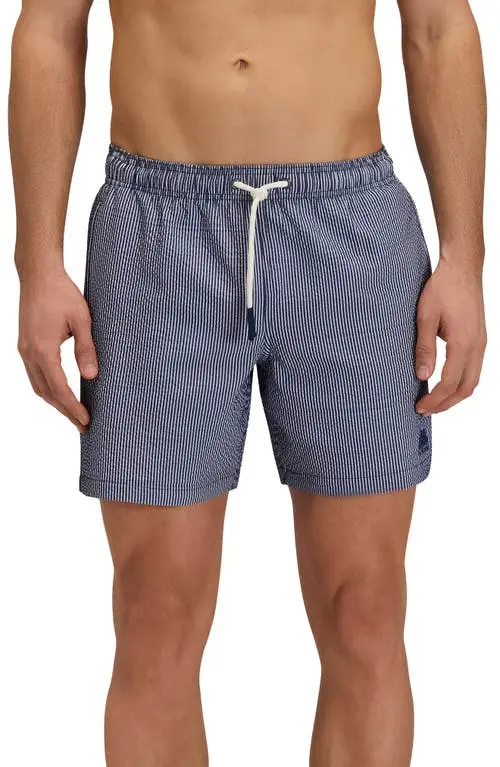 Sundek Stripe Seersucker Swim Trunks - Dark Navy