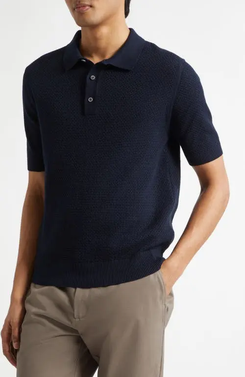 Sunspel Cotton Mesh Polo - Navy