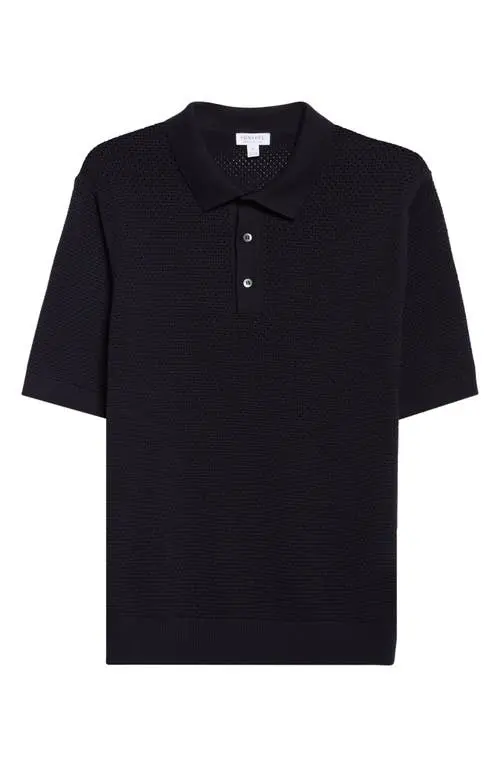 Sunspel Cotton Mesh Polo - Navy
