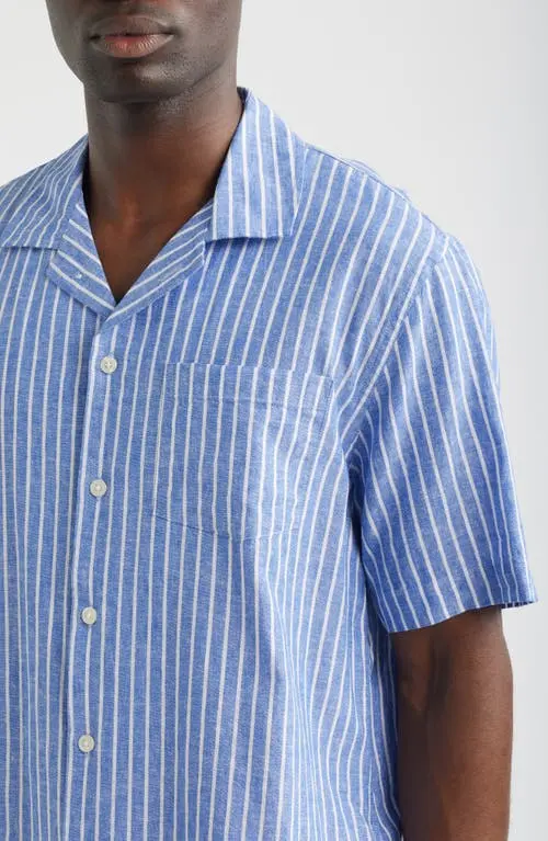 CORRIDOR Stripe Linen & Cotton Camp Shirt - Blue