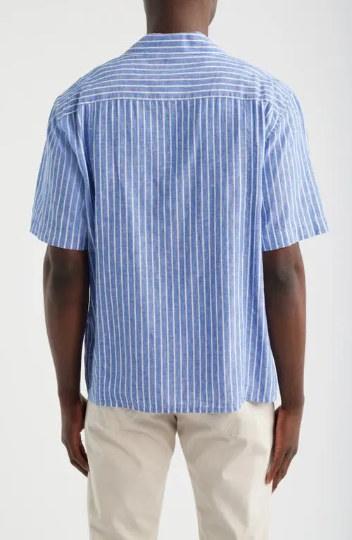 CORRIDOR Stripe Linen & Cotton Camp Shirt - Blue