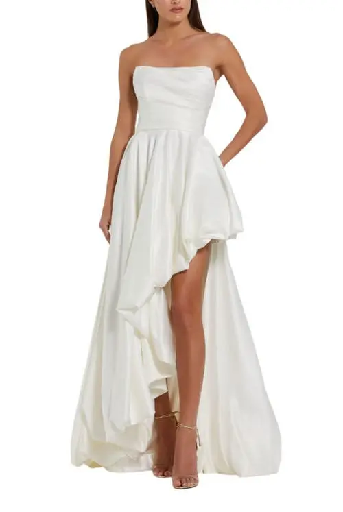 Mac Duggal Strapless High-low Satin Gown - White