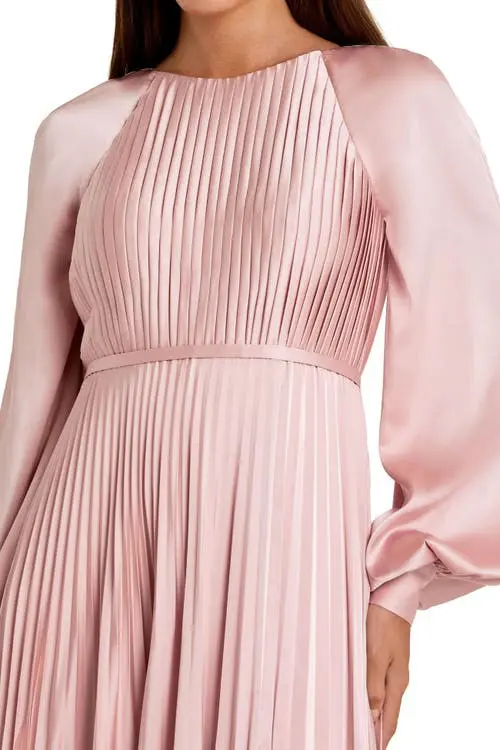 Mac Duggal Pleated Raglan Long Sleeve Gown - Blush