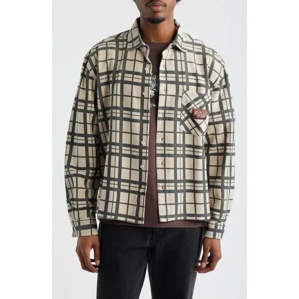 BRAIN DEAD Plaid Cotton French Terry Button-up Shirt