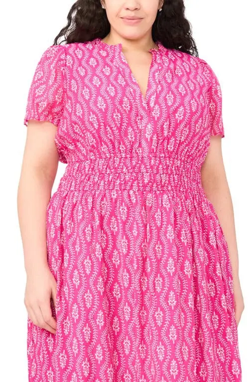 CECE DUPRAZ Printed Smocked Waist Maxi Dress - Magenta