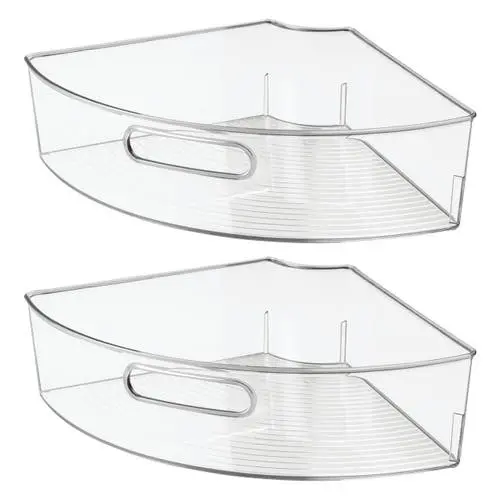 IDESIGN Lazy Susan 1/4 Wedge Bin With Handle, Set Of 2 - Clear