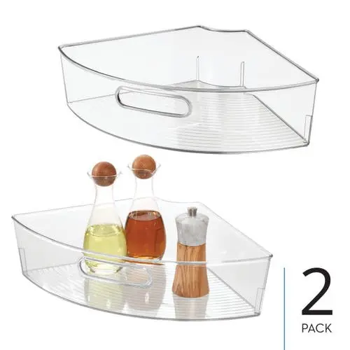 IDESIGN Lazy Susan 1/4 Wedge Bin With Handle, Set Of 2