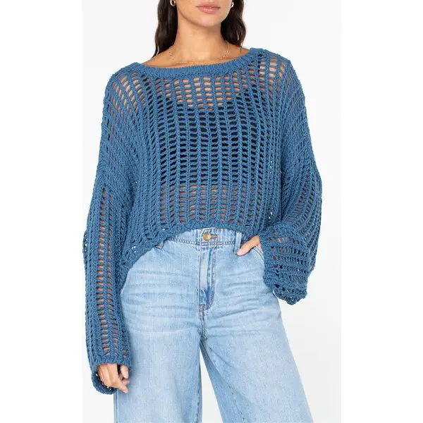 Roxy Lost At Sea Open Stitch Crop Sweater - Captain Blue