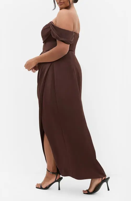City Chic Off-the-shoulder Maxi Dress - Raisin