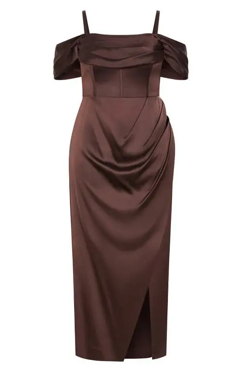 City Chic Off-the-shoulder Maxi Dress - Raisin