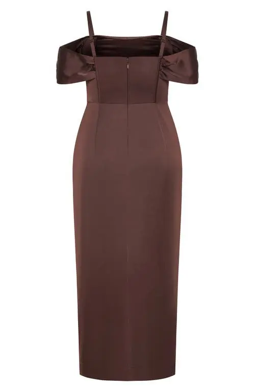 City Chic Off-the-shoulder Maxi Dress - Raisin