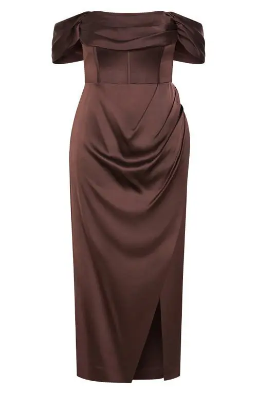City Chic Off-the-shoulder Maxi Dress - Raisin