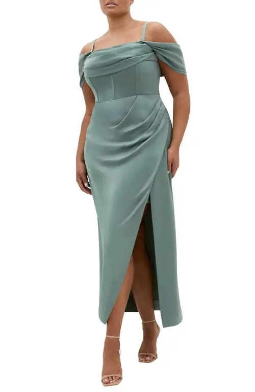 City Chic Off-the-shoulder Maxi Dress - Sage