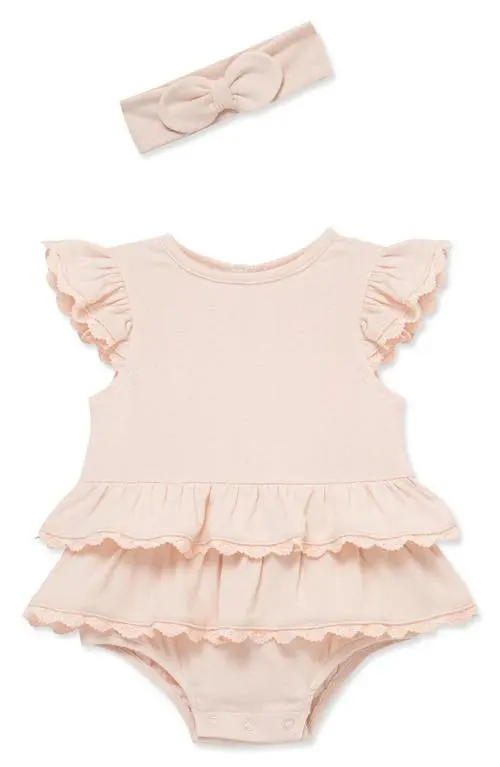 LITTLE ME Seashell Lace Bubble Romper & Headband Set - Pink