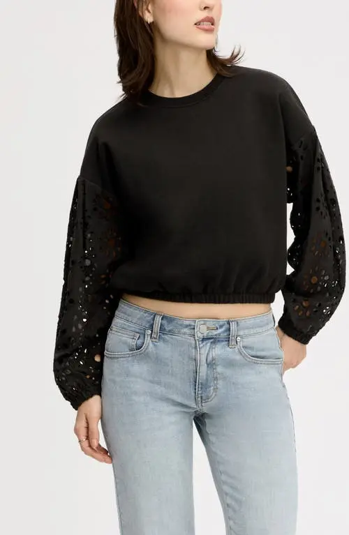 Sam Edelman Eyelet Mixed Media Sweatshirt - True Black