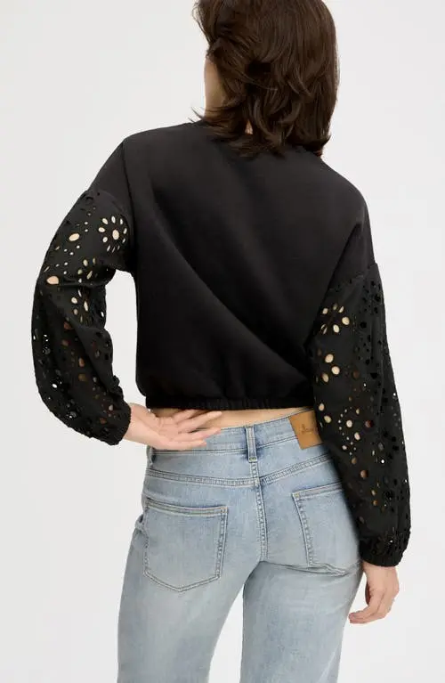 Sam Edelman Eyelet Mixed Media Sweatshirt - True Black