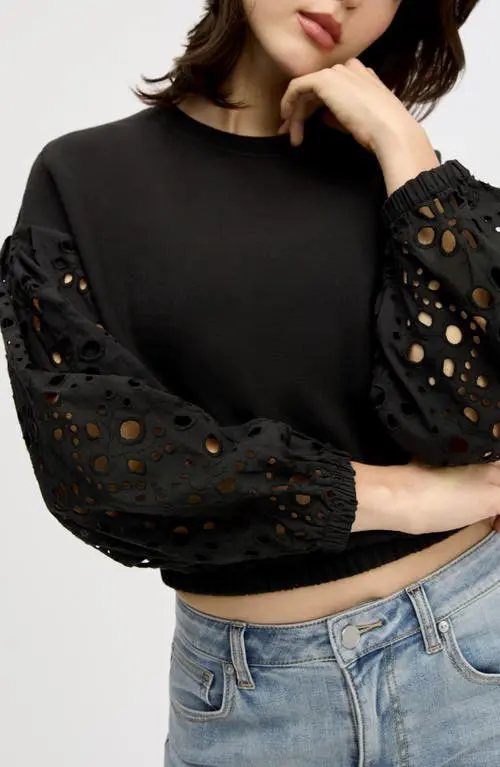 Sam Edelman Eyelet Mixed Media Sweatshirt - True Black