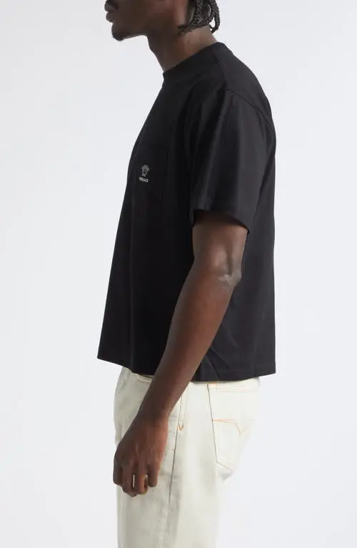 Versace Embroidered Cotton Jersey Pocket T-shirt - Black