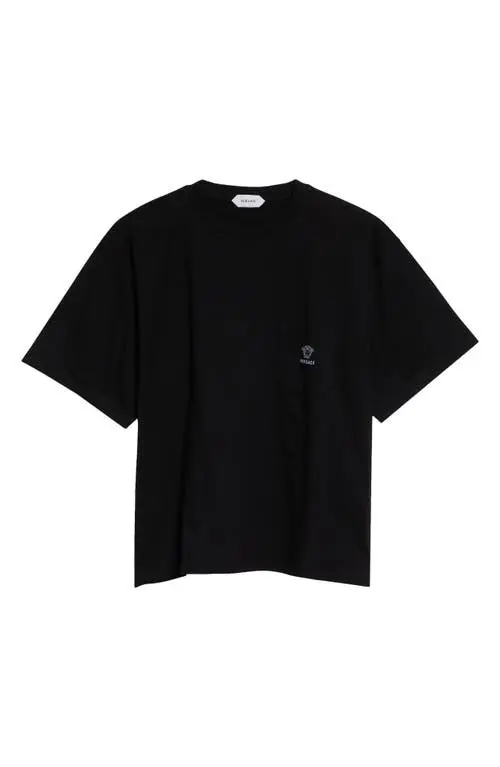 Versace Embroidered Cotton Jersey Pocket T-shirt - Black