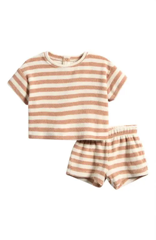 QUINCY MAE Stripe Terry T-shirt & Shorts Set - Latte