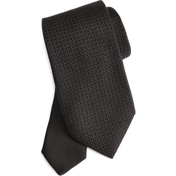 Canali Metallic Silk Jacquard Neck Tie - Black