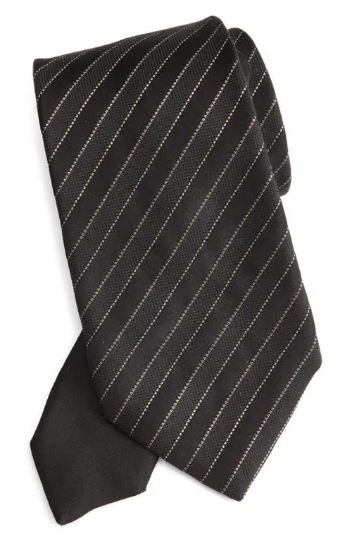 Canali Stripe Metallic Silk Jacquard Tie - Black