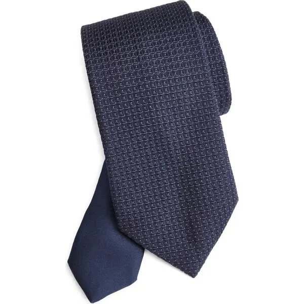 Canali Metallic Silk Jacquard Neck Tie - Navy