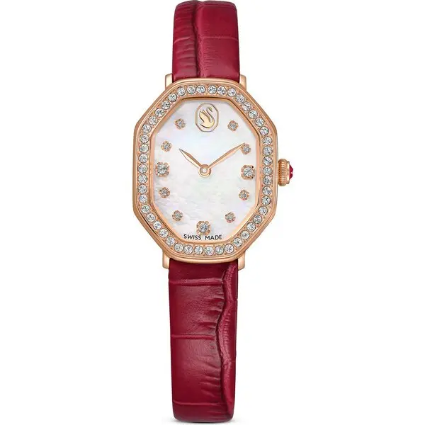 SWAROVSKI Dextera Mother-of-pearl Leather Strap Watch - Red