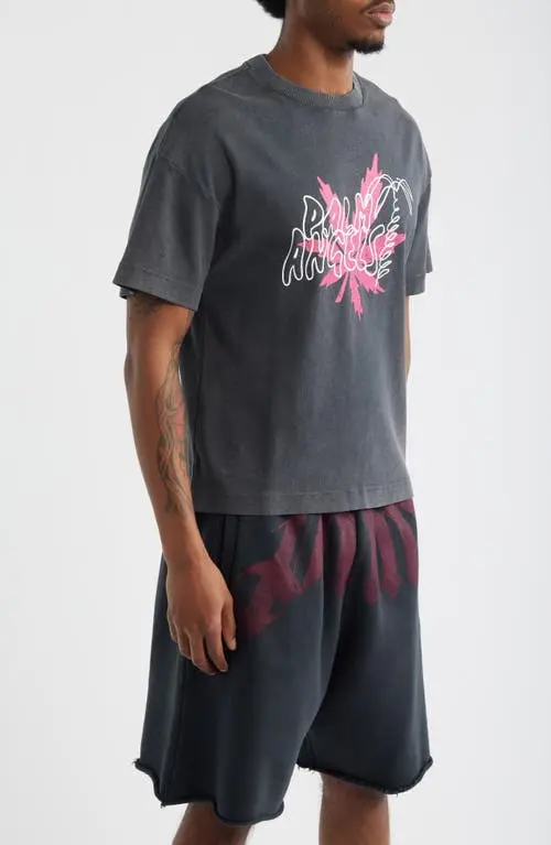 Palm Angels Palm Leaf Regular Fit Graphic T-shirt - Black Fuchsia