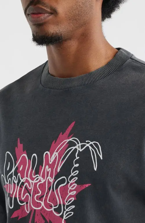 Palm Angels Palm Leaf Regular Fit Graphic T-shirt - Black Fuchsia