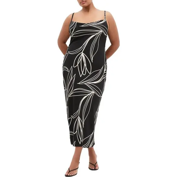 City Chic Floral Print Slipdress - Black Bloom