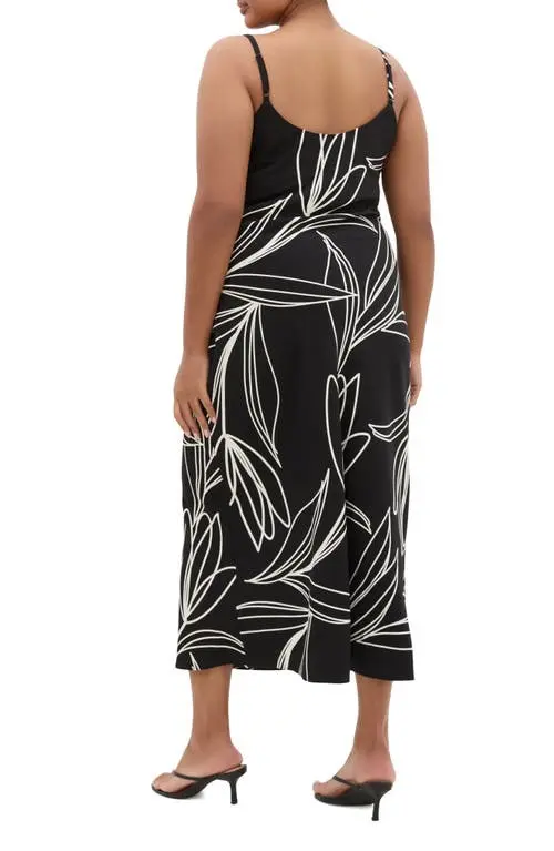 City Chic Floral Print Slipdress - Black Bloom
