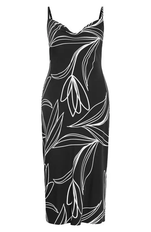 City Chic Floral Print Slipdress - Black Bloom